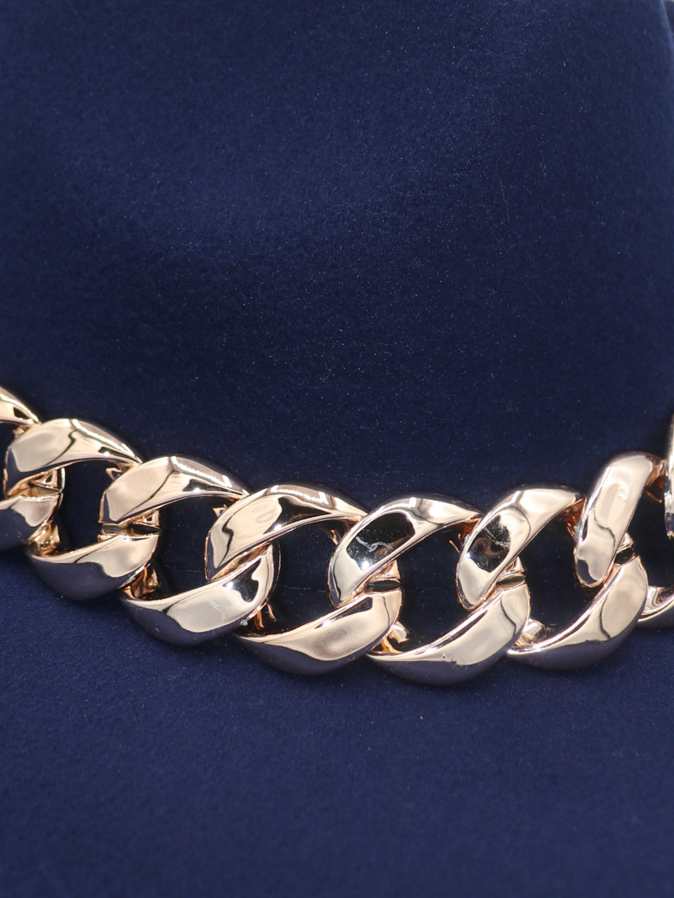 Navy Blue Luxe Felt Fedora Hat, With Chunky Gold Chain Linked Detailin ...