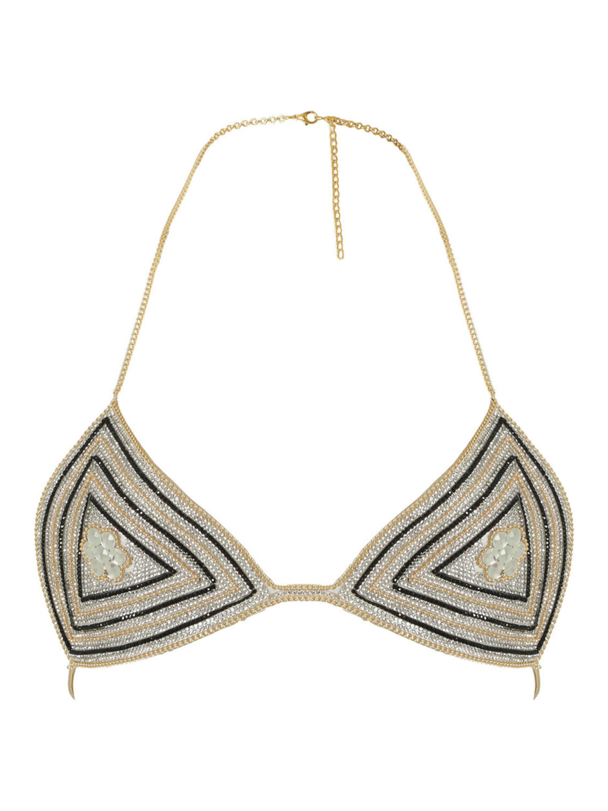 Gold, Silver and Black Diamante Triangle Bralette With Adjustable Chai ...